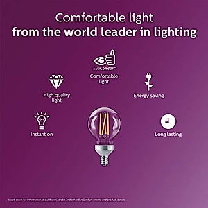Philips LED Classic Glass Dimmable G16.5 Light Bulb: 350-Lumen, 2700-Kelvin, 3.8 Watt, E12 Base, Warm Glow, 8-Pack