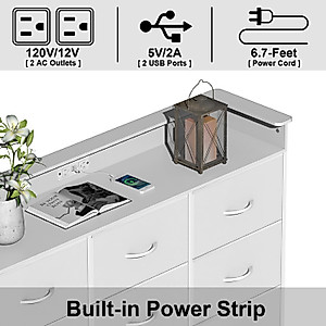EXOTICA White Dresser with LED Light for Bedroom 9 Drawer Dressers with Charging Station Chests of Drawers for Entryway Closet Living Room Hallway Sturdy Steel Frame Wooden Top Easy Pull Handle