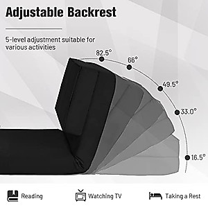 COSTWAY Convertible Flip Chair, 5-Position Adjustable Triple Fold Down Sofa Bed, Steel Frame, Soft Suede Fabric, Upholstered Floor Sleeper Dorm Game Bed for Living Room, Bedroom, Guest Room (Black)