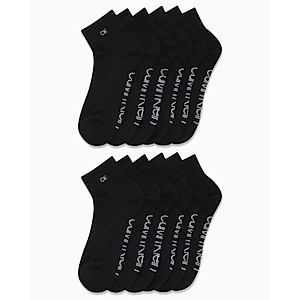 Calvin Klein Men's Socks - Athletic Cushioned Quarter Cut Ankle Socks (12 Pack), Size 712, True Black