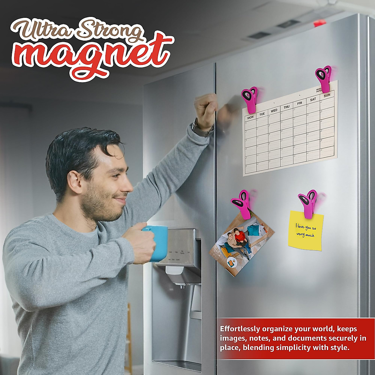 Magnus 10 Pack Magnetic Chip Clips - Tight Sealing Bag Clips for Food Packages with Super Strong Magnet Clips for Fridge Heavy Duty - Food Clips for Bags, Chip Bag Clip for Food Storage (Matte Pink)