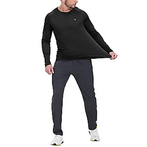 TBMPOY Men's Hiking Shirts Waterproof Dry Fit Athletic T-Shirts SPF Long Sleeve Safari Shirts Outdoor Work Swim Fishing Tops Black XXXL