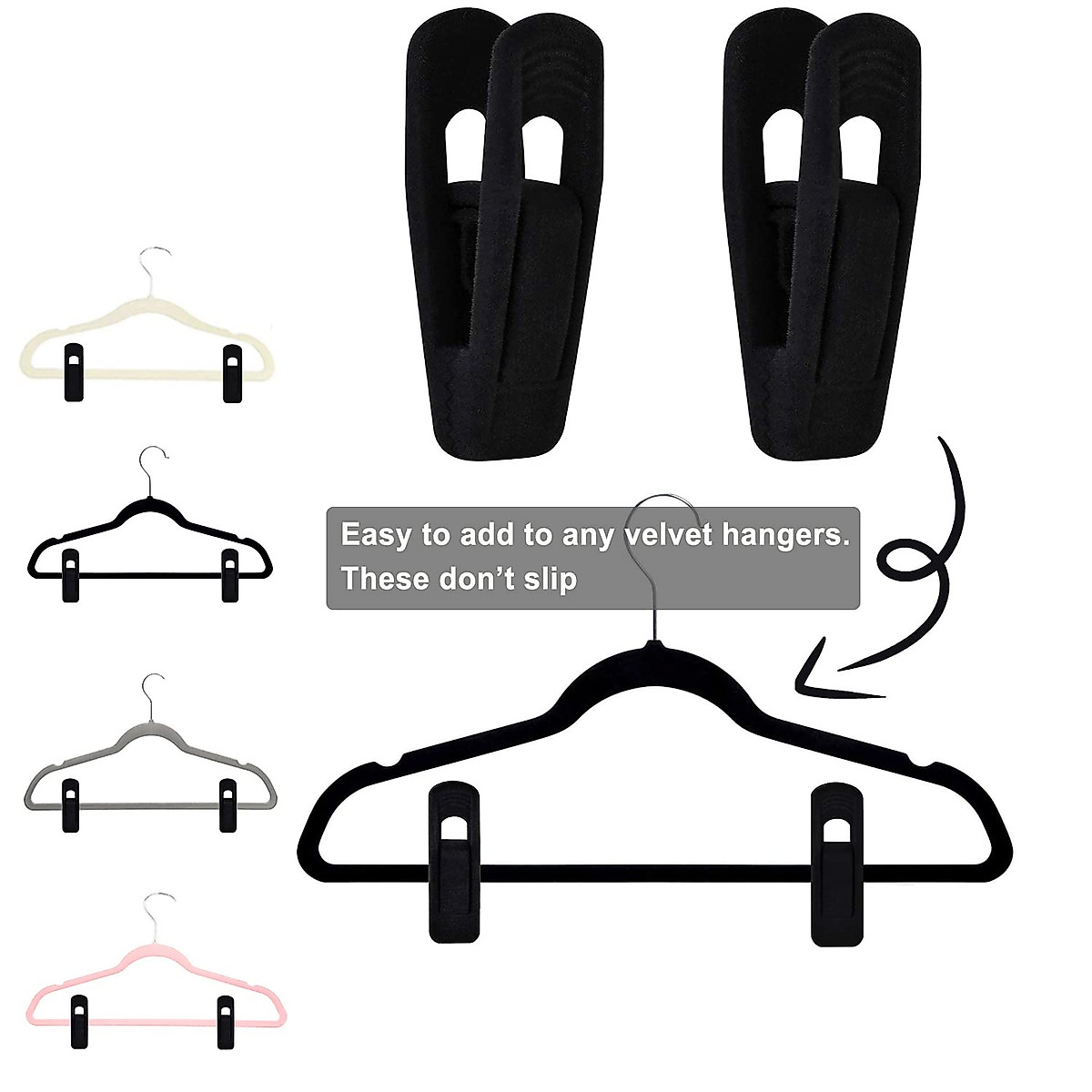 TOFIIGREM Black Velvet Hangers Clips 20 Pack, Non-Slip Velvet Clips for Suit Velvet Hanger Pants Hangers Skirt Hanger, Strong Finger Perfect for Thin Velvet Hangers