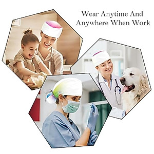 2-Pc Bouffant Turban Hats,Tie Back Hat with Buttons,Fishing Hat,Light Rainbow Sky Colored