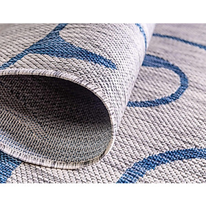 Unique Loom Outdoor Botanical Collection Area Rug - Curl (7' 1" x 10' Rectangle, Gray/ Navy Blue)