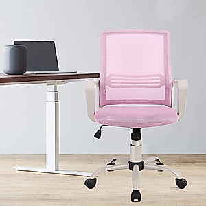 Small Office Chair Ergonomic Home Office Desk Chairs with Wheels Computer Desk Chair Mid Back Task Chair with Armrests Lumbar Support，Pink