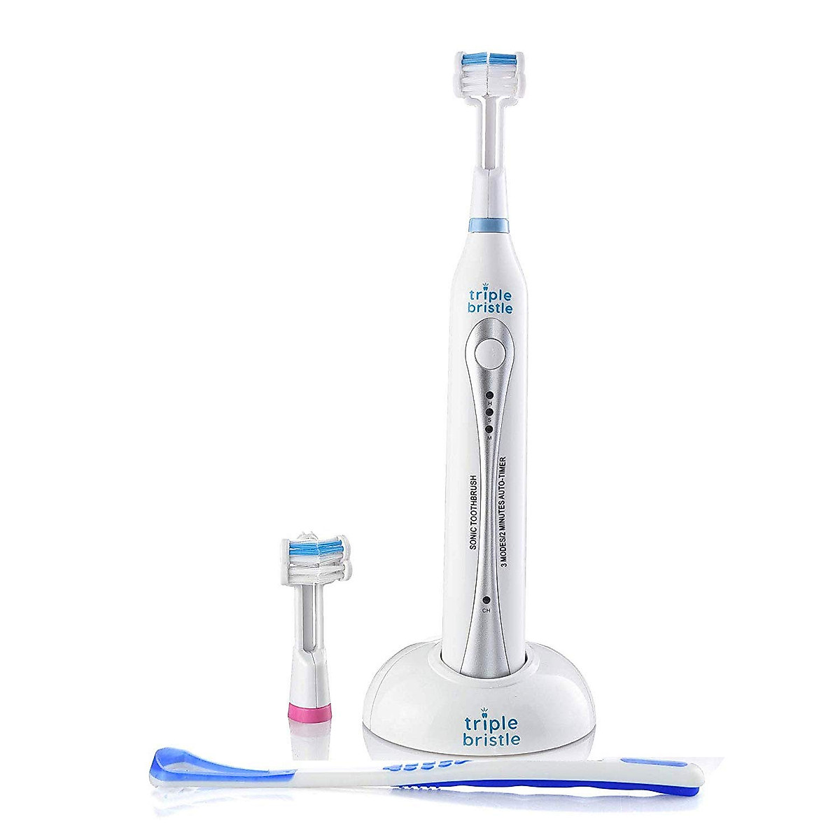 Triple Bristle Original Sonic Toothbrush | Rechargeable 31,000 VPM Tooth Brush | Patented 3 Head Design | Angled Bristles Clean Each Tooth Teeth Whitening Strips (1)