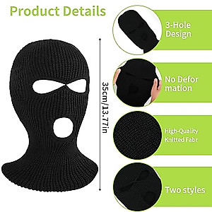 Sibba 2 Pcs 3 Hole Winter Knitted Mask Black Full Face Ski Mask Winter Warm Face Cover Balaclava Winter Face Mask Beanie Face for Men Women Outdoor Sports Cycling Motorcycle Snowboard