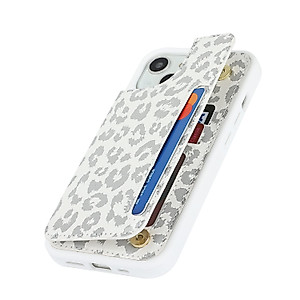 iCoverCase Compatible with iPhone 13 Phone Case with Card Holder, Wallet Case for Women Men RFID Blocking PU Leather Case 6.1 Inch (Gray Leopard)