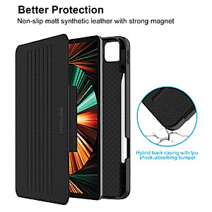 Bostone iPad Pro 12.9 Case 2021 5th Generation, 7 Viewing Angles Magnetic Stand, Smart Auto Sleep/Wake Protective iPad Pro 12.9 Case Cover Shockproof with Pencil Holder, Black