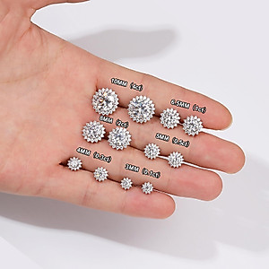 Moissanite Stud Earrings 0.2CT-8.0CT 18K White Gold Plated D Color VVS1 Clarity Brilliant Round Cut Lab Created Diamond S925 Sterling Silver Hypoallergenic Stud Earrings Anniversary Day Gifts for Women Men