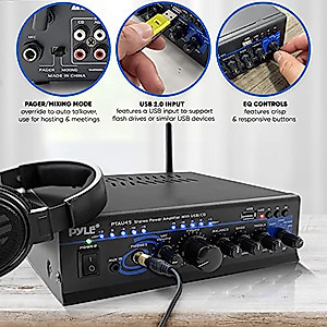 Pyle Home Bluetooth Audio Power Amplifier 2X120 Watt - Portable 2 Channel Surround Sound Stereo Receiver w/ USB - Amplified Subwoofer Speaker, CD DVD, MP3, iPhone, Phone, Theater, PA System -PTAU45.5