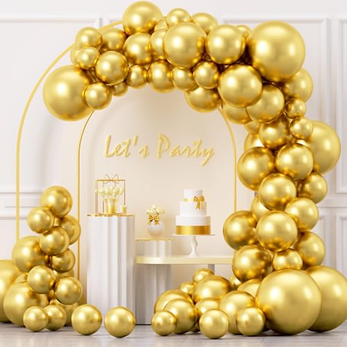 YAOWKY Gold Metallic Chrome Balloon Arch Kit, 100PCS 18In 12In 10In 5In Gold Latex Balloons Garland Arch Kit for Birthday Weddings Anniversary Graduation Gold Themed Party Decorationsarty Decorations