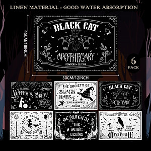 Umigy 6 Pcs Halloween Placemats 12"x18" Gothic Bat Placemats Kitchen Decoration Washable Witch Placemats Rectangle Skull Table Mats for Halloween Dining Table Accessories (Black White Character Style)