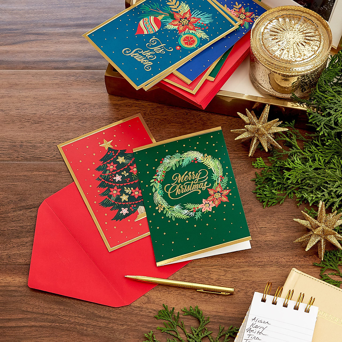 Hallmark Boxed Christmas Cards Assortment, Festive Foil (40 Cards and Envelopes)