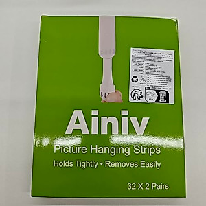 Ainiv 32-Pairs(64 Strips) Large Picture Hanging Strips Heavy Duty, Adhesive Hook and Loop Mounting Tapes Damage Free No Nails Picture Hangers for Frame Hanging Poster Strips Christmas Decorations