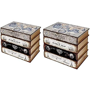 Bellaa 28236 Decorative Bookends Shiny Vintage Books Hidden Storage Box Book Ends Stoppers Supports Shelves Unique Design Set of 2 Wood 8 inch