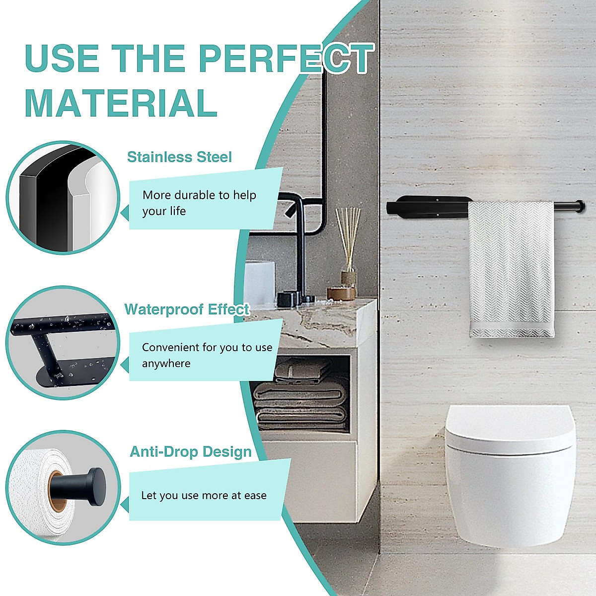 Paper Towel Holder, Self Adhesive or Drilling Paper Towel Holder Under Cabinet, Stainless Steel Black Paper Towel Holder Wall Mount for Kitchen, Bathroom, Sink, Pantry, Fridge