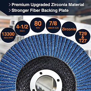 SHALL 24-Pack Flap Disc, 4-1/2" x 7/8", Zirconia Grinding Wheel 40/60/80/120 Grit T29 & 40 Grit T27 Angle Grinder Abrasive Sanding Disc with Etched Grit Number Indication, 80pcs Emery Cloth Per Disc