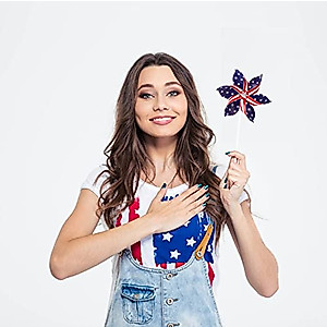 American Flag Patriotic Pinwheels Independence Day Pinwheels US Stars and Stripes Pinwheels with Instruction Garden Windmill Wind Spinner for Kids Adults, July of 4th Decor Yard Garden Lawn (30)