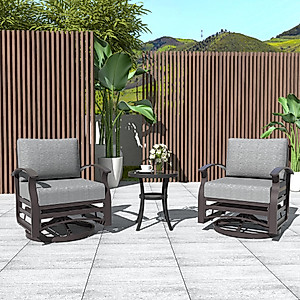 Rwnnad 3PCS Aluminum Rocking Chair Swivel Chairs, Patio Furniture Rocking Bistro Sets Modern Outdoor Conversation Set with Coffee Table for Porch Deck Garden Backyard, Grey