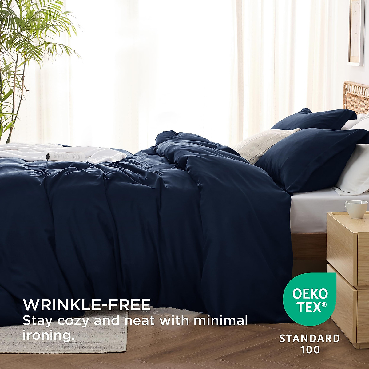 Bedsure Bundle of Polyester and Rayon Derived from Bamboo Blend Duvet Cover Set and Sheet Set of Rayon Derived from Bamboo, Queen Size