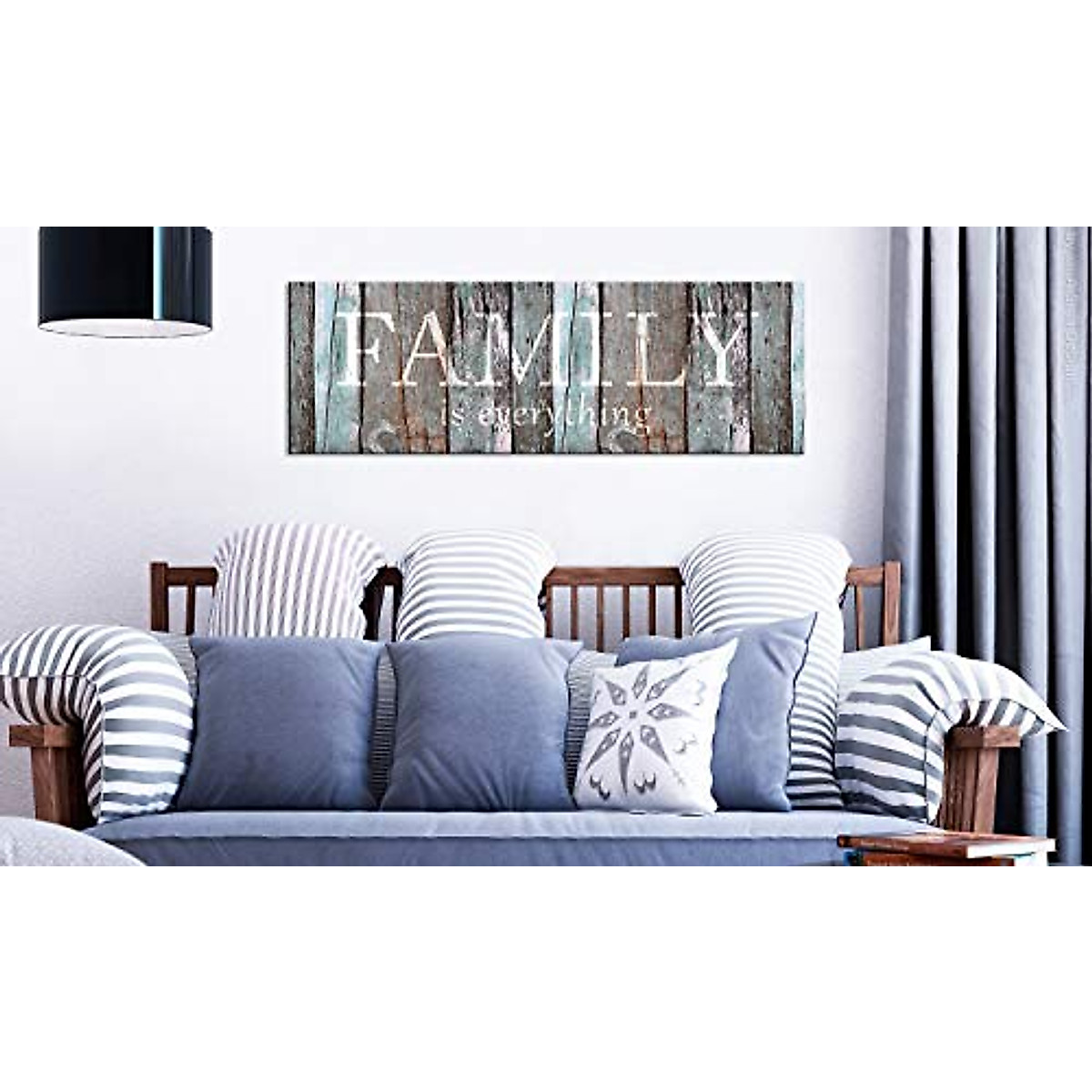 artgeist Canvas Wall Art Print Quotes Family 47x16 in - 1pcs Home Decor Framed Stretched Picture Photo Painting Artwork Image - Family House Faux Wood m-A-0956-b-a