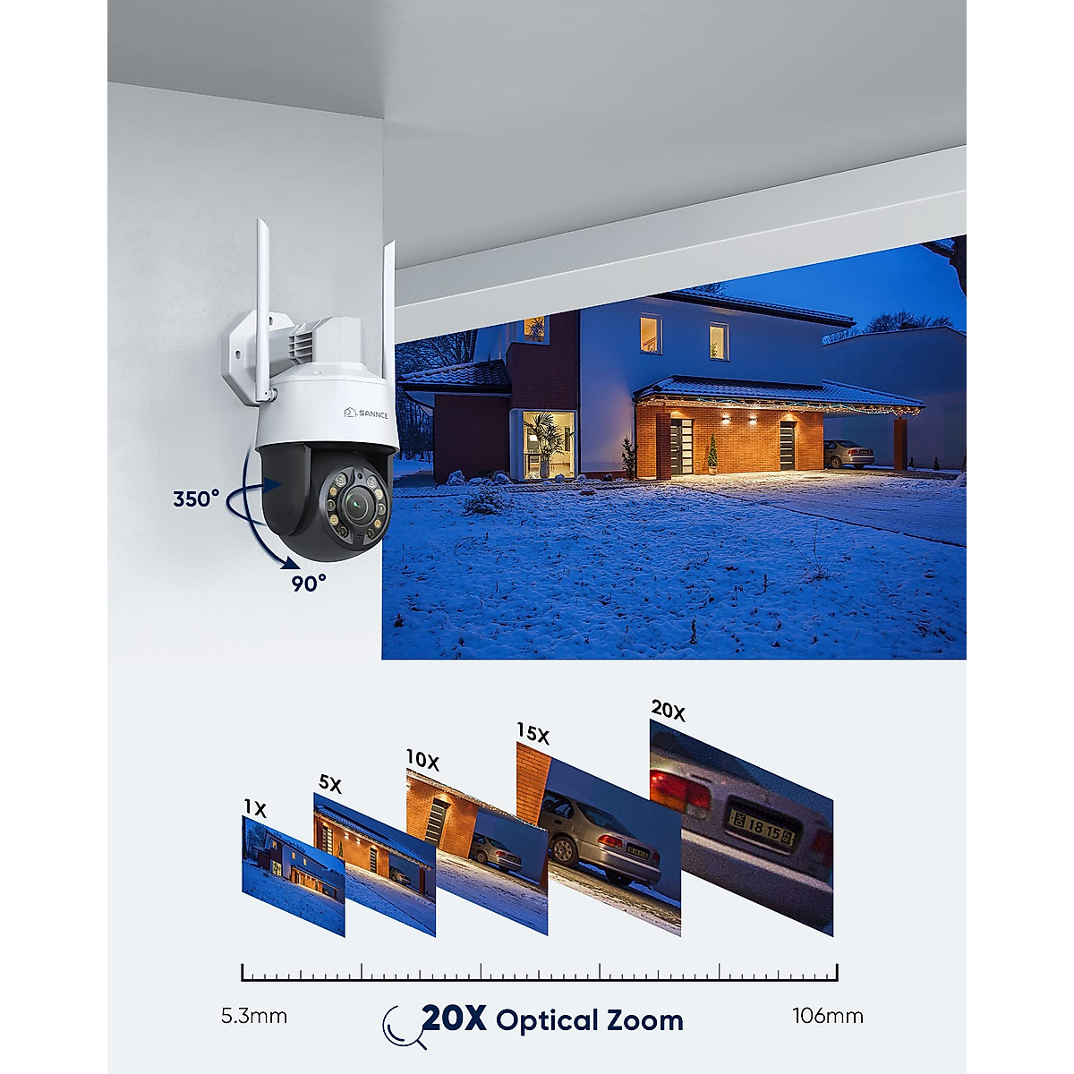 SANNCE 5MP Outdoor IP Security Camera, PTZ WiFi Outdoor Camera, 20X Optical Zoom Auto Tracking Home Surveillance Camera, Motion Detection Color Night Vision 2-Way Audio IP66 Sound & Light Alarm