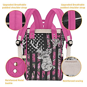 Custom Diaper Bag Backpack - Camo Flag Deer Pink Baby Girl Diaper Bag Backpack for Dad Boy Men with Name