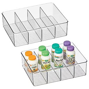 mDesign Plastic Bathroom Storage Organizer Bin Box - 4 Divided Sections - for Cabinets, Shelves, Countertops, Bedroom, Kitchen, Laundry Room - Ligne Collection - 2 Pack - Clear