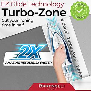 Bartnelli Ironing Board Cover and Pad, Made in Europe with New Patent Technology | 54x15 Iron Board Replacement Cover Featuring Park & Turbo Zone, Scorch Resistant 100% Cotton Thick Layered Top