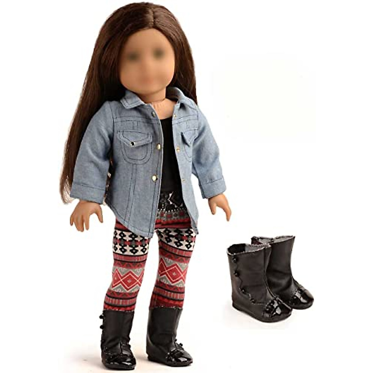 Sweet Dolly 4PC Doll Clothes Denim Jacket Tank Top Leggings Shoes for American 18 inch Doll
