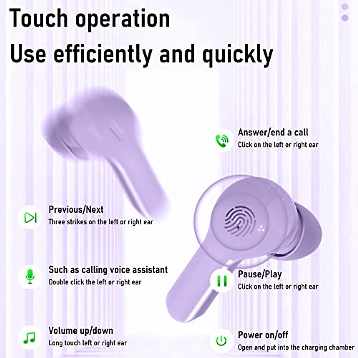 Lopunny Wireless Earbud, Bluetooth 5.3 Headphones Bluetooth Earbud, Deep Bass Wireless Earphones in Ear Noise Cancelling Ear Buds Dual Mic Call, USB-C Waterproof Headset for Game Sport (Purple)