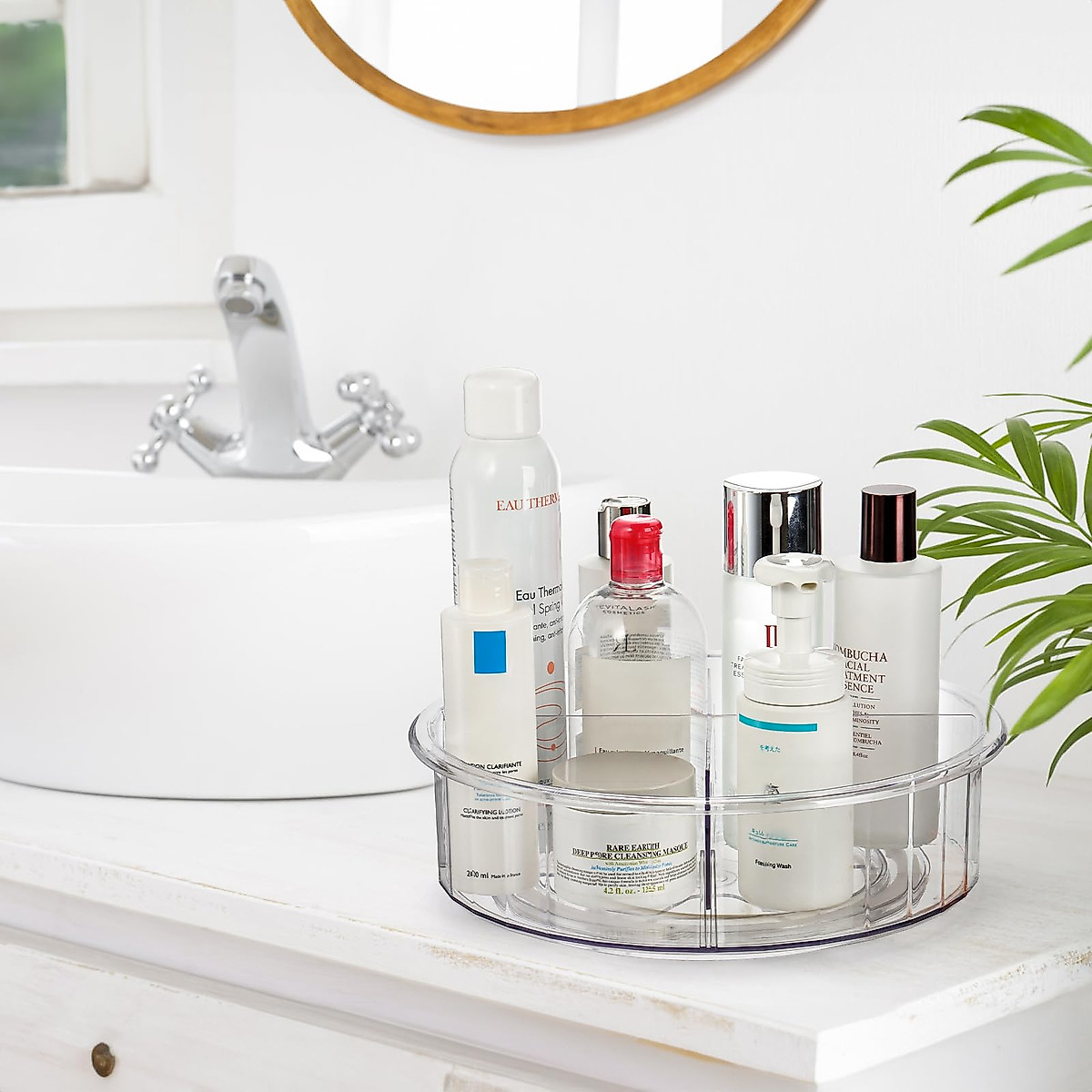 TOPZEA 2 Pack Divided Lazy Susan Turntable, 12 Inch Divided Spinning Storage Container Kitchen Organizer for Cabinets, Pantry, Countertops, Fridge, Bathroom, 4 Compartments, Clear