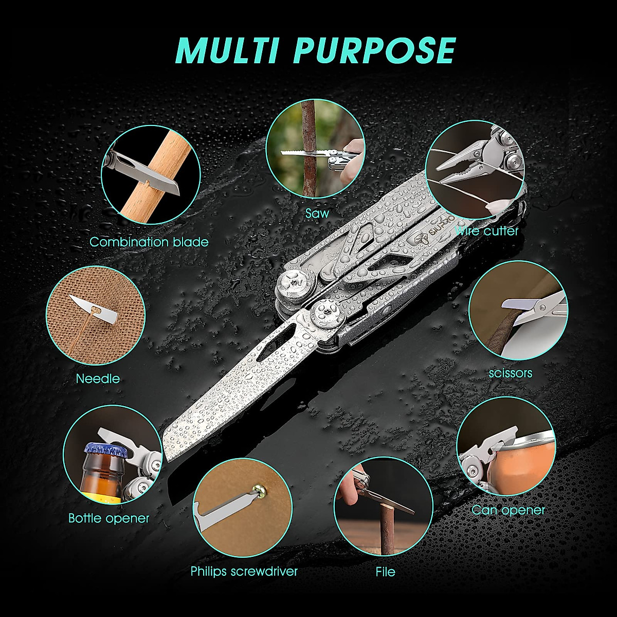 SIUPRO Multitool Pocket Knife for Men, Tactical Multi Tool With Scissors, Saw, Survival Folding Pliers with Replaceable Wire Cutters for Camping, Outdoor, Gifts Ideas, SD-10