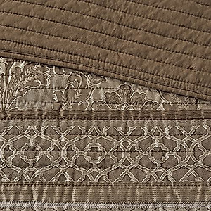 Madison Park Quilt Traditional Damask Design All Season, Lightweight Coverlet Bedspread Bedding Set, Matching Shams, Pillows, King/Cal King(104"x94"), Bellagio, Jacquard Brown/Gold 6 Piece (MP13-369)