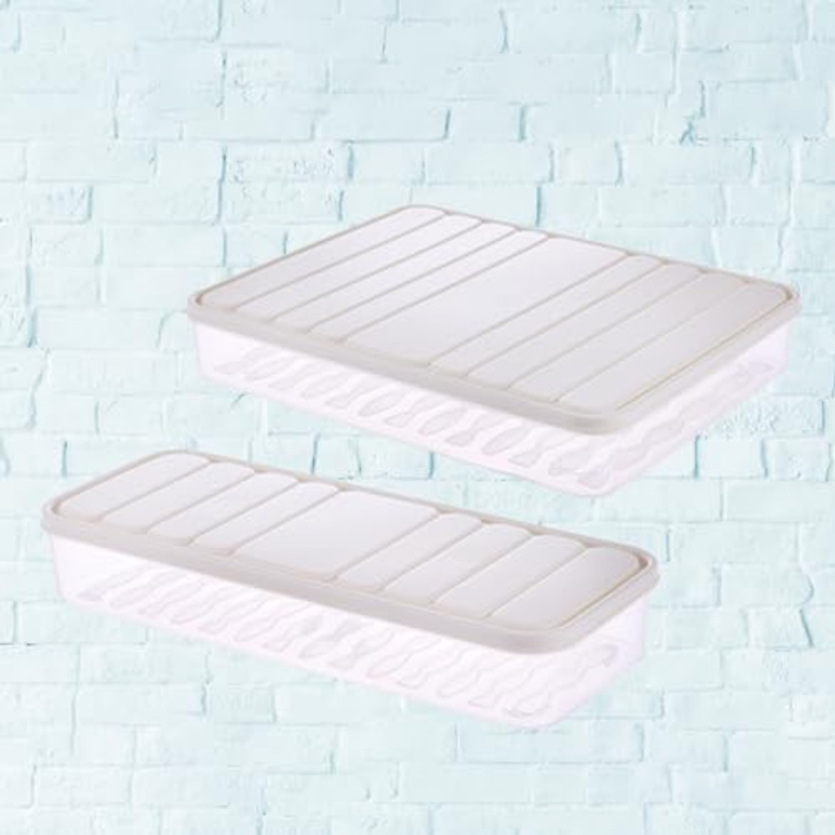 Cabilock 2pcs Food Storage Containers, Plastic Refrigerator Crispers with Lid, Stackable Vegetable Organizer for Kitchen, Freezer Organizer Bins, White (Large+Small)