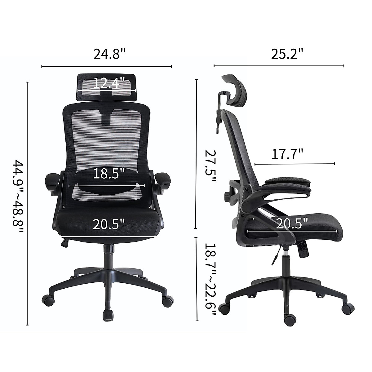 Voohek Ergonomic Swivel Office Wheels and High Breathable Mesh Back, Height Adjustable, Computer w/Flip Up Arms, Lumbar Support & Headrest, Black Chair