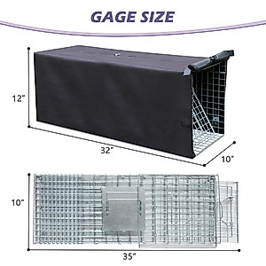 Live Feral Cat Trap Cage with Cover, Heavy Duty Folding Animal Traps Cage for Stray Cats, Humane Cat Trap for Raccoon, Squirrel, Skunk, Catch and Release - (32 x 10 x 12 inches, Trap Cage with Cover)