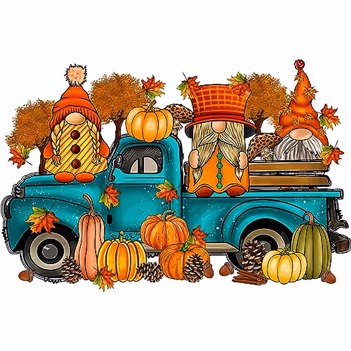 Fall Gnome Teal Truck Sublimation Transfer, Ready to Press, Autumn, Pumpkins, Gnomes, Vintage, Sublimation Transfer, Harvest, Ready to Use (Child x1-6")