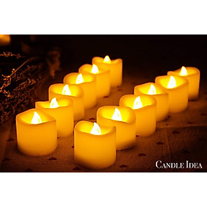 CANDLE IDEA Realistic Flame LED Tea Lights 12 Pack 1.5" x 1.5", Flameless Flickering Tea Candle Battery Operated/Electric Tealights Small LED Candles for Halloween, Christmas, Lantern Decorations