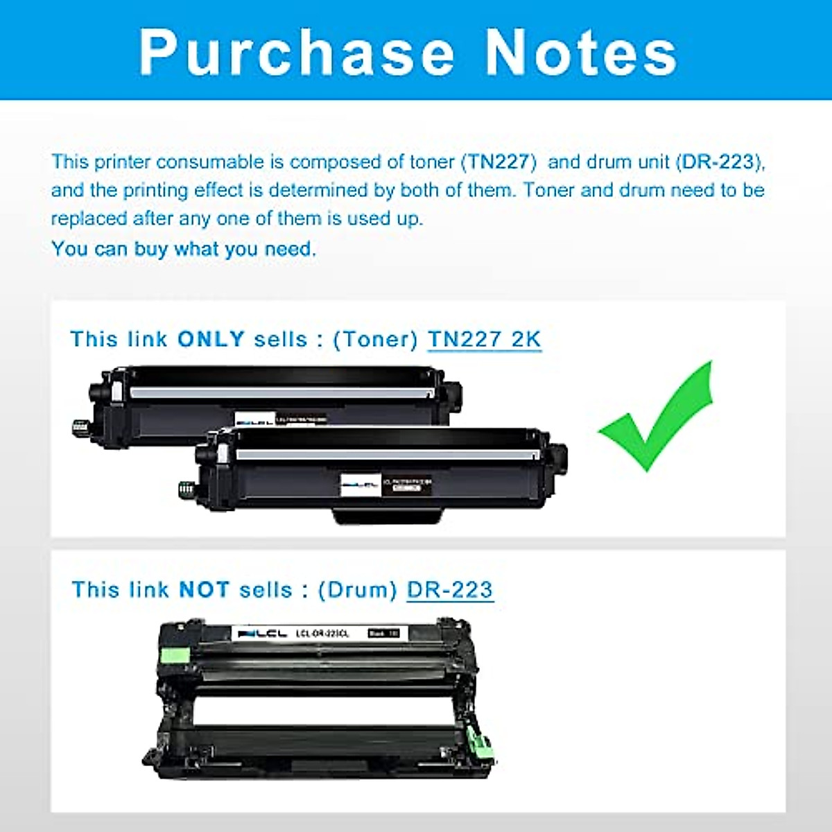 LCL Compatible Toner Cartridge Replacement for Brother TN227 TN223 TN-227 TN-223 TN227BK TN223BK TN-227BK 3000 Pages HL-L3210CW HL-L3230CDW HL-L3270CDW HL-L3290CDW MFC-L3710CW (1-Pack Black)