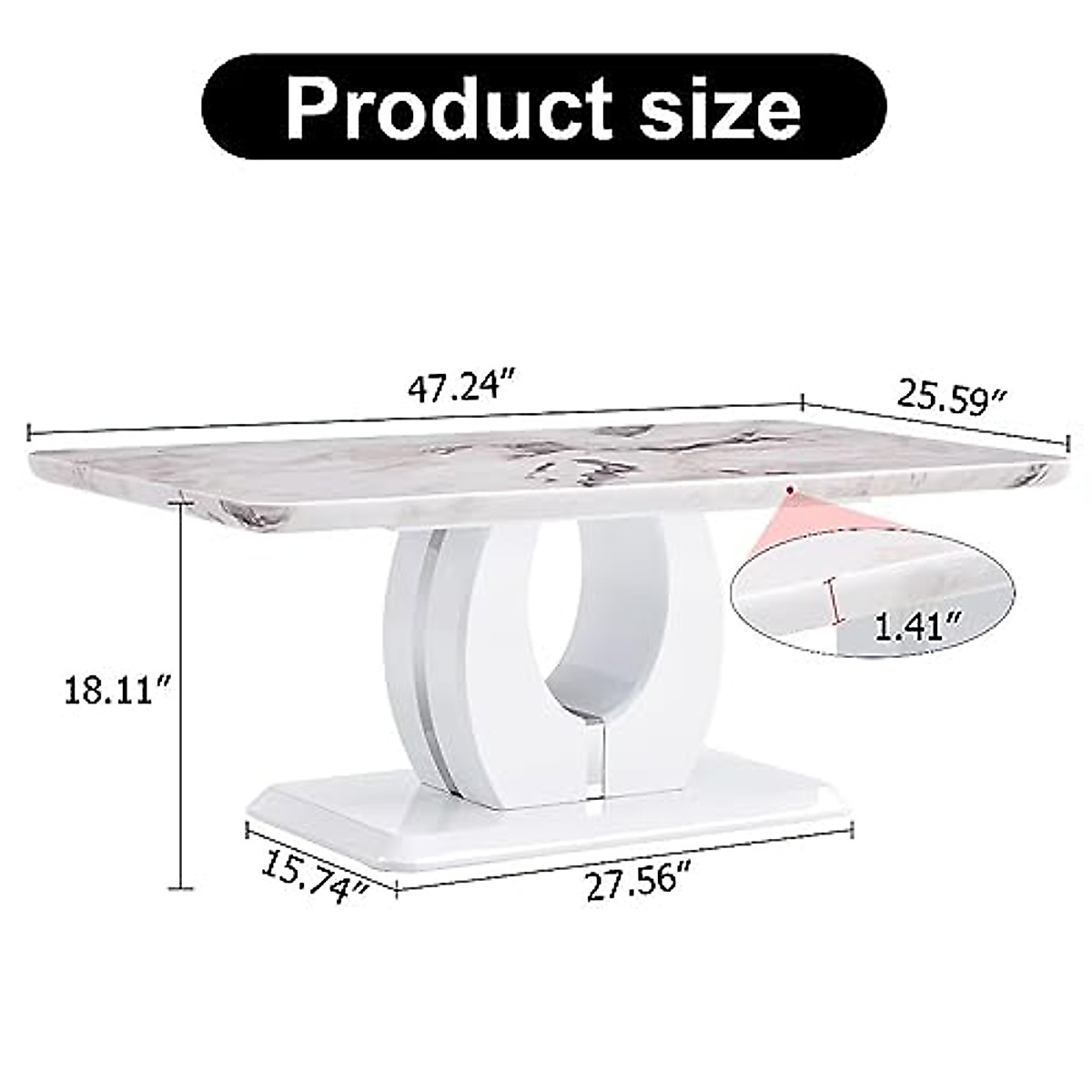Ayvbir 48'' Simple Luxury Imitation Marble Dining Table Rectangular Counter Coffee Table for Dining Room Living Room Office Terrace (White)