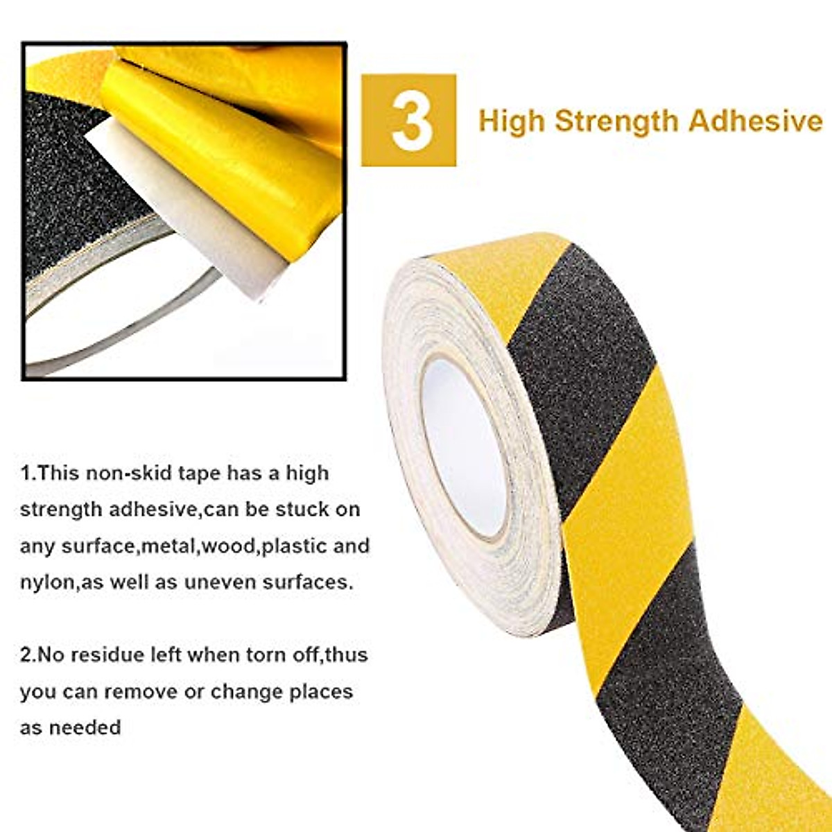 RELIANCER Anti Slip Safety Grip Tape 2inx60ft Non Skid Tread Safety Tape with High Traction Grit Yellow & Black Marking Self-Adhesive Tape Hazard Caution Warning Tape for Stairs Steps Deck