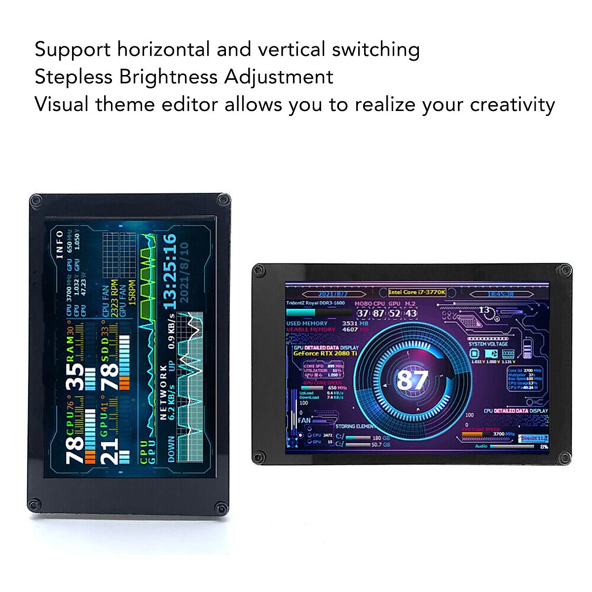Computer RAM Monitor, Energy Saving USB Mini Screen Eye Protection Adjustable Brightness 3.5in for Company (with Elbow Line)