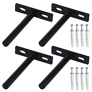 Antrader Set of 4 Floating Shelf Brackets, 4-Inch(Deep) Concealed Blind Shelf Support for Raw Wood Shelves, Matte Black, Screws and Anchors Included