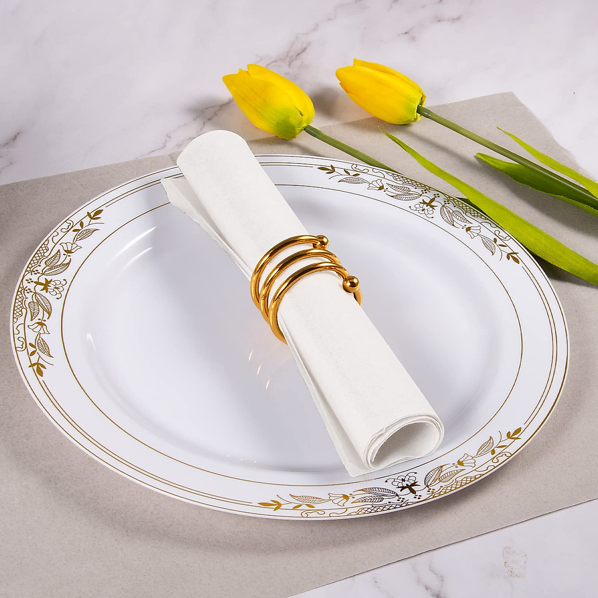 White Dinner Napkins Disposable - 100Pack Linen-Feel Paper Napkins with Built-in Flatware Pocket, Prefolded Cloth Like Paper Napkins Bulk For Dinner, Wedding, Party or Everyday Use