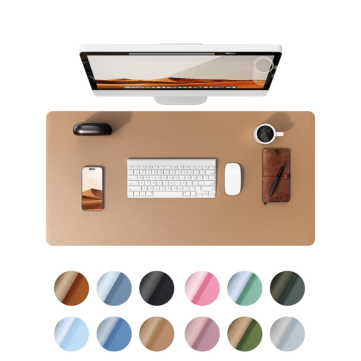 YSAGi Leather Desk Pad Protector, Office Mat, Large Mouse Pad, Non-Slip PU Blotter, Laptop Waterproof Writing for and Home (23.6" x 13.8", Khaki)