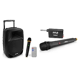 Pyle 1000W Portable Bluetooth PA Speaker & VHF Wireless Microphone System - Professional Battery Operated Handheld Dynamic Unidirectional Cordless Microphone Transmitter Set W/Adapter Receiver