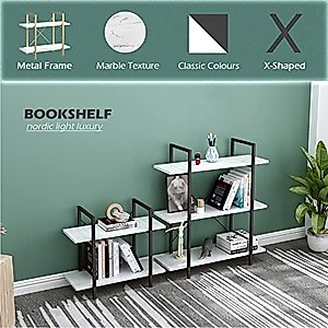 IOTXY 3-Tier Open Shelf Bookcase - Modern Freestanding Wooden Display Stand Unit with Metal Frame for Home and Office, Bookshelf, Black White